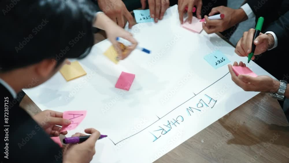 Close up of professional business team hands writing and putting sticky ...