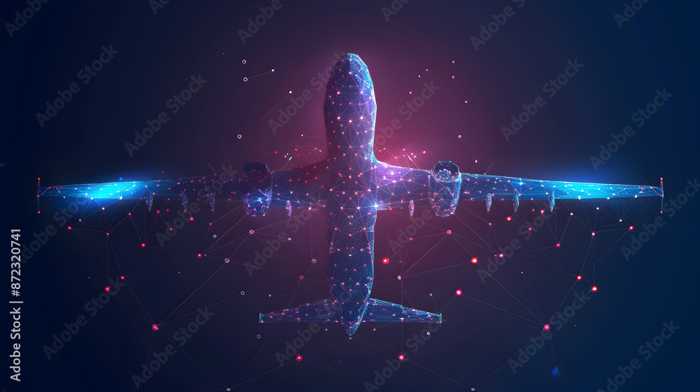 Digital 3d airplane Abstract vector wireframe of airliner in the blue ...
