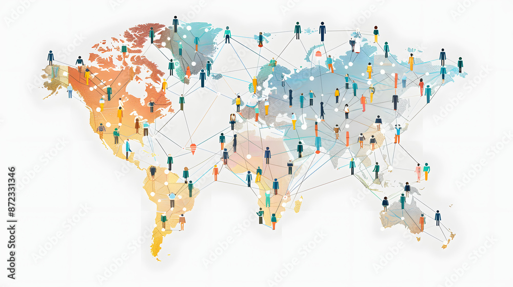 connected people over world map isolated on white background, simple ...