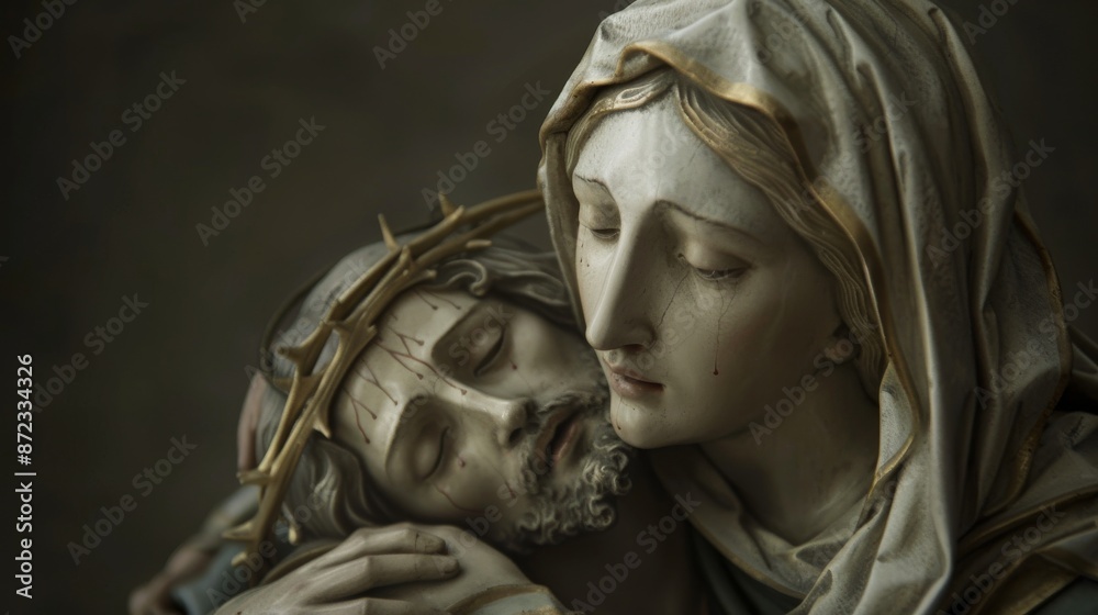 Statue of Mary holding Jesus after the crucifixion. Stock Photo | Adobe ...