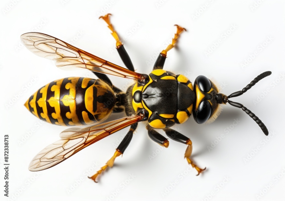 Common wasp, Vespula vulgaris, European wasp isolated on white, top ...
