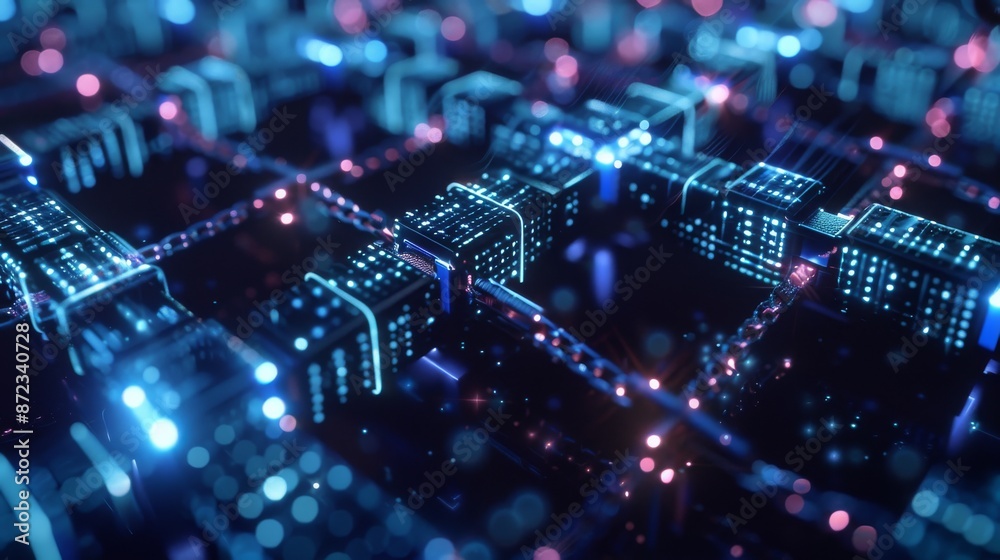 blockchain network background displaying interconnected blocks of data ...