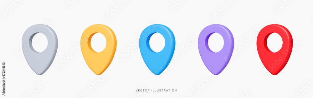 3D Colourful location pin icon set. GPS pointer marker. Minimal element ...
