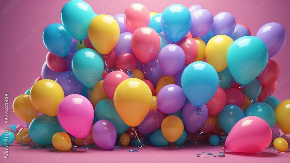 3d colorful balloon background with pink walls, birthday background ...
