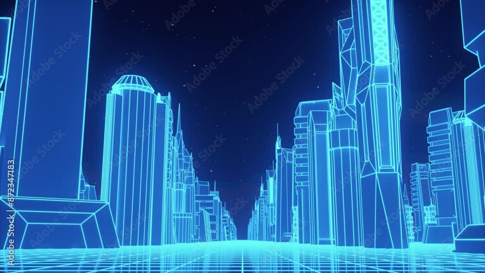 Retro futuristic 80s style with neon city backgrounds. Seamless loop of ...