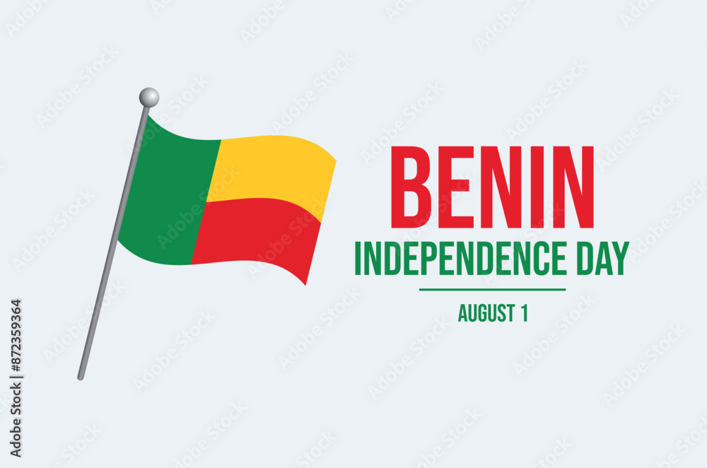 Benin Independence Day poster vector illustration. Benin flag on a pole ...