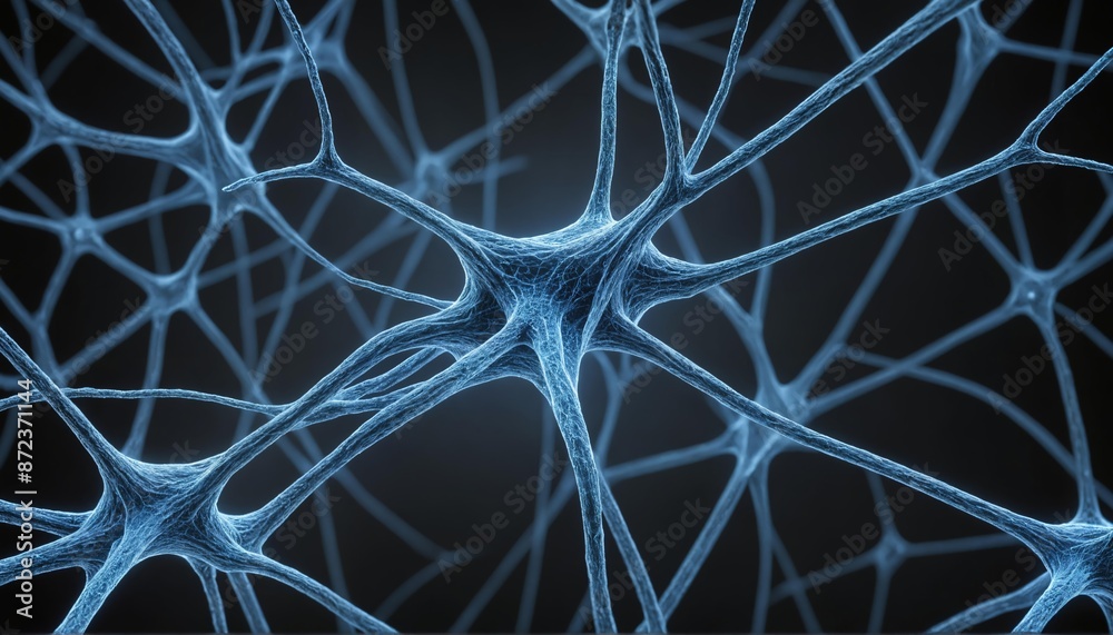 Microscopic view of neurons, network of nerve cells, transmitting ...