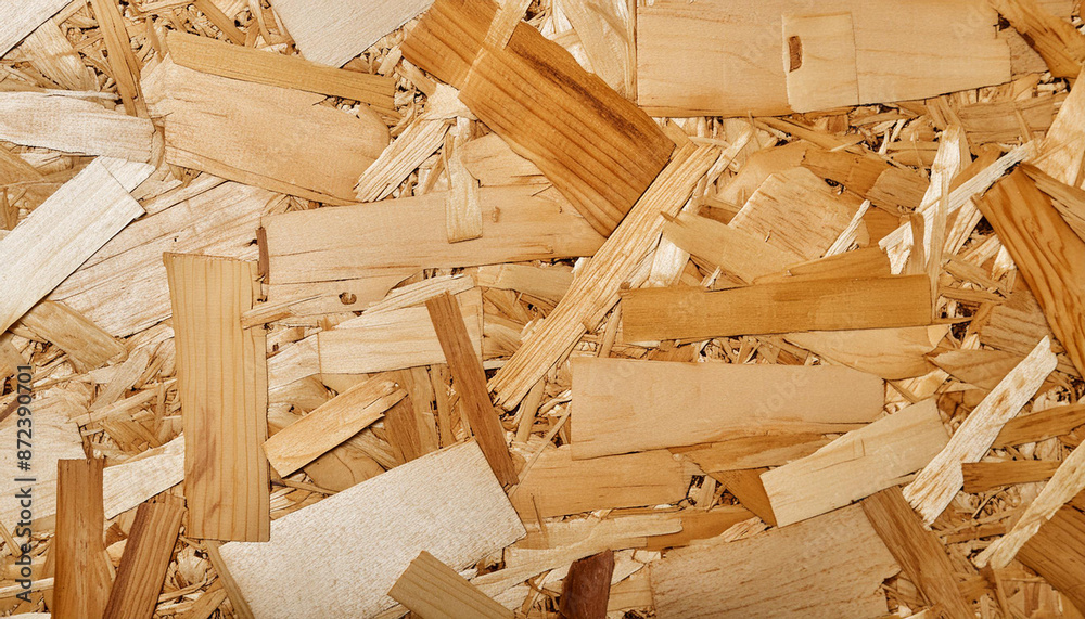 OSB boards are made of brown wood chips sanded into a wooden background ...