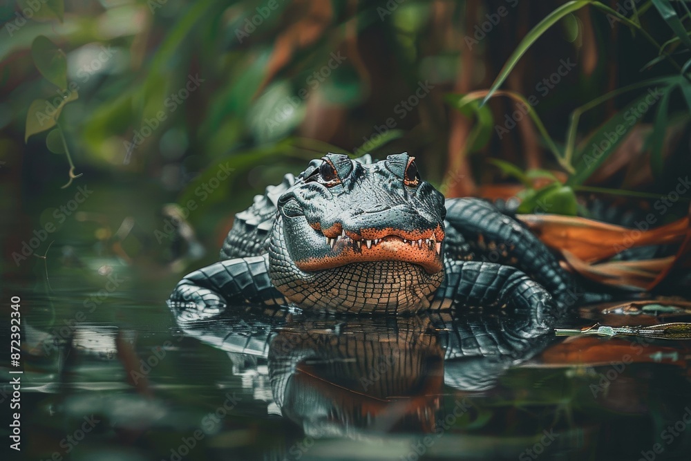 Full body view of American Alligator in natural habitat, full body shot ...