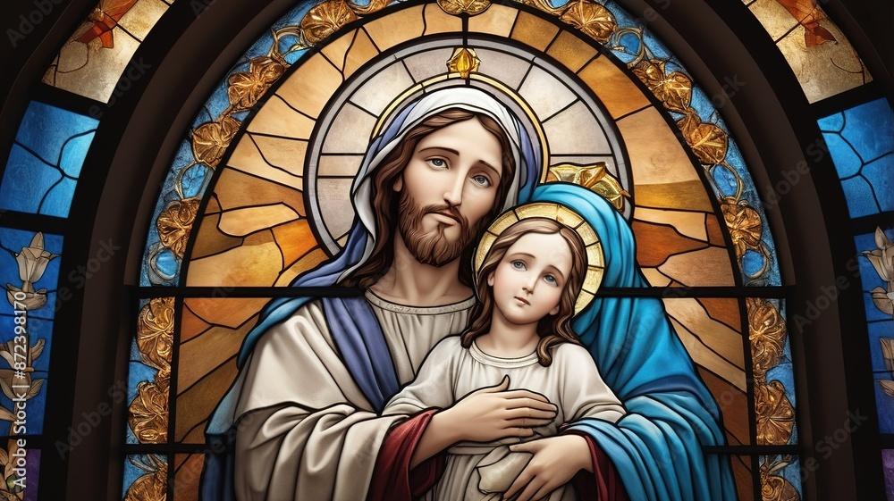 stained glass style illustration of Jesus of Nazareth, painting of ...