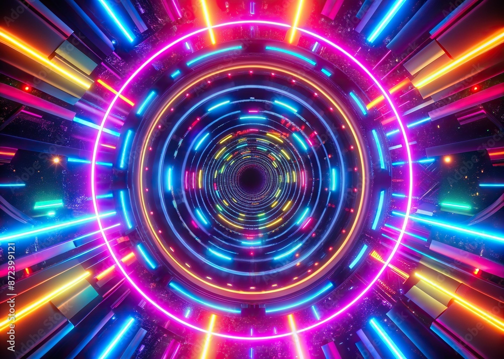 Vibrant neon lights swirl and pulse in mesmerizing patterns, creating a ...