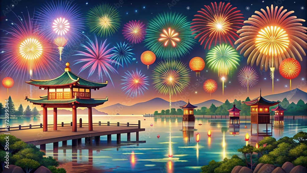 Vibrant vector illustration of summer festival background with ...