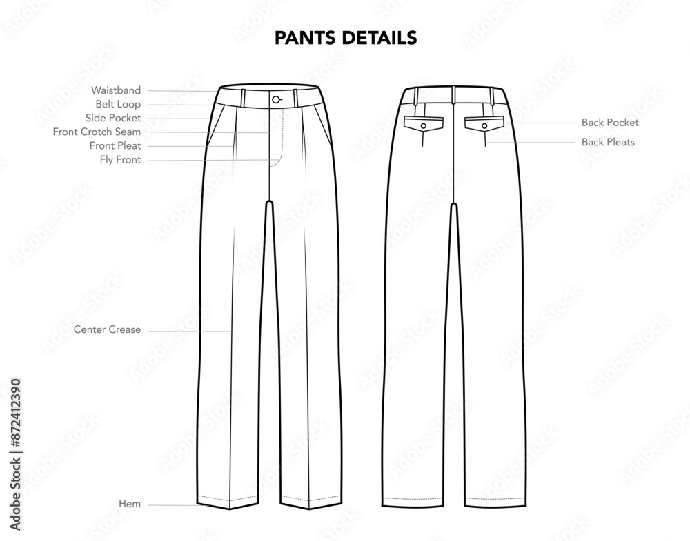 Set of Pants Top details - Pockets, Waistband, Belt Loop, Hem styles ...