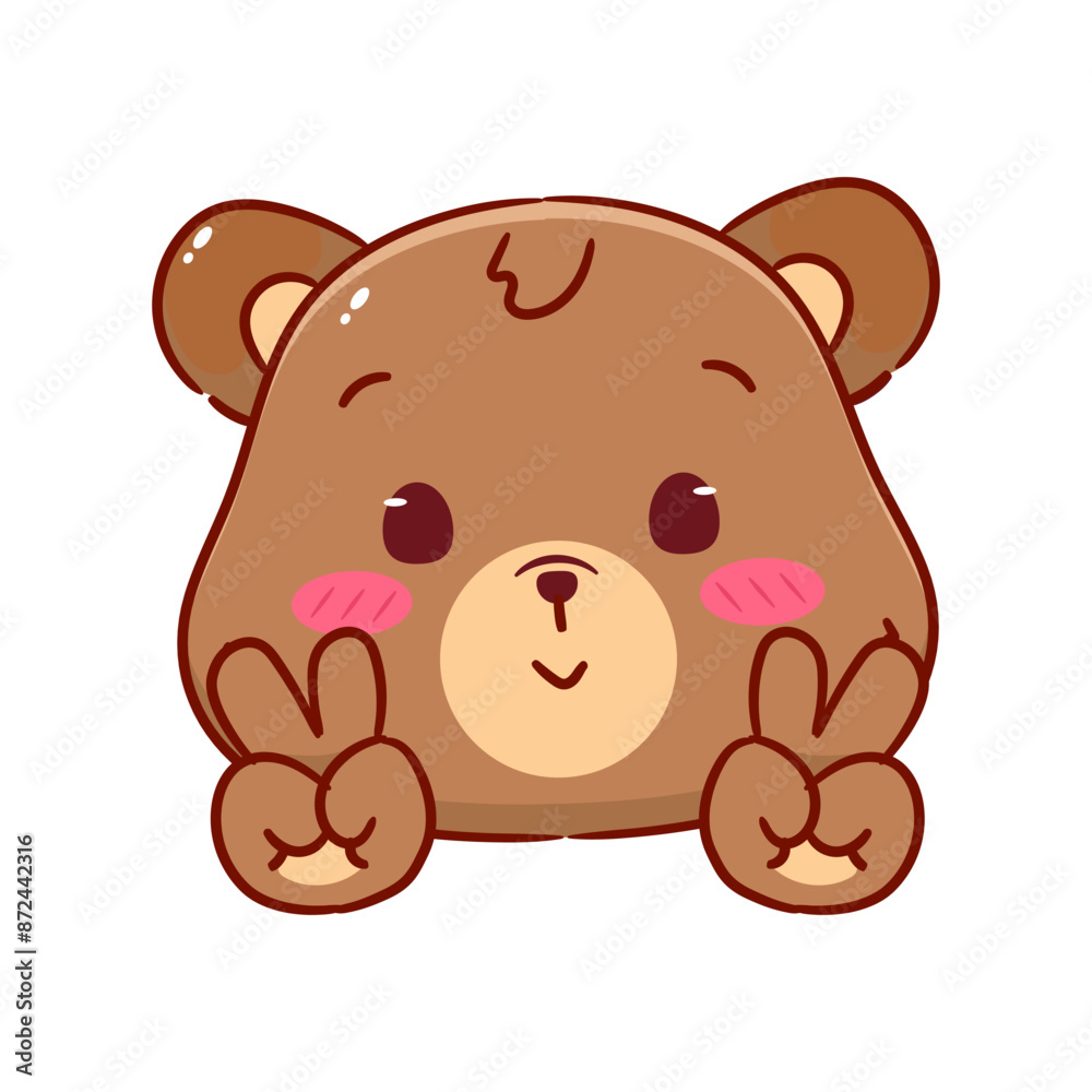 Cute Brown Bear Poses Peace Hand Sign Gesture Cartoon Character ...
