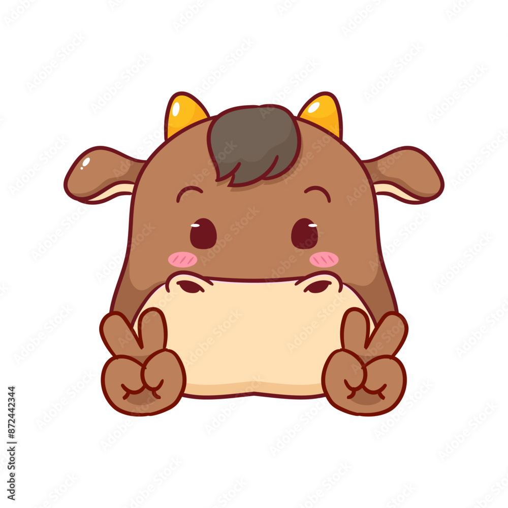 Cute Poses Peace Hand Sign Gesture Cartoon Character. Adorable and ...