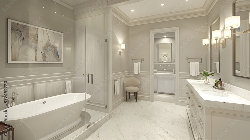 Transitional Bathroom: Description: A blend of traditional and modern ...