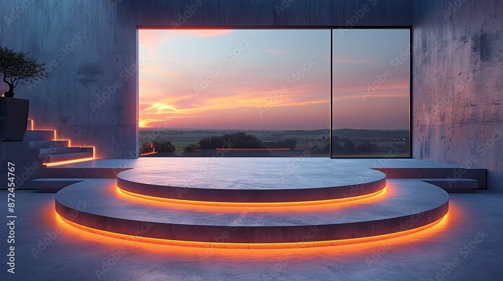 Dynamic perspective of a stage podium with modular podium elements and ...