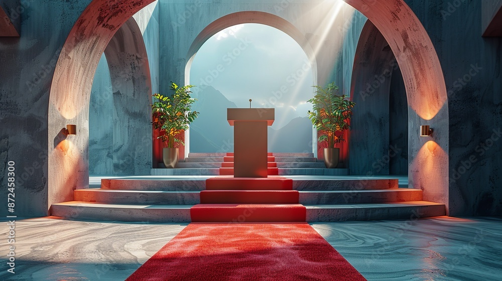 Award ceremony stage mockup with red carpet, VIP seating, and ...