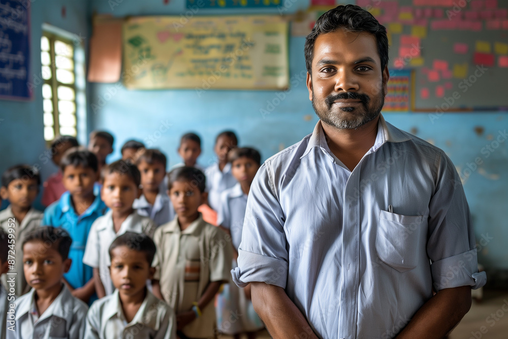 Photography of indian school classroom scene with children in ...