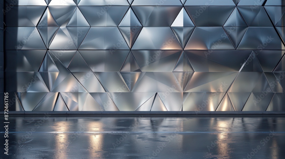 garage door designed with a sleek, modern pattern of metallic triangles ...
