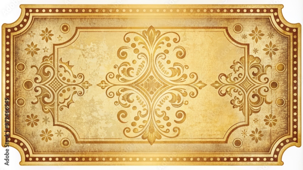 ornate golden vintage ticket template with intricate design elements ...