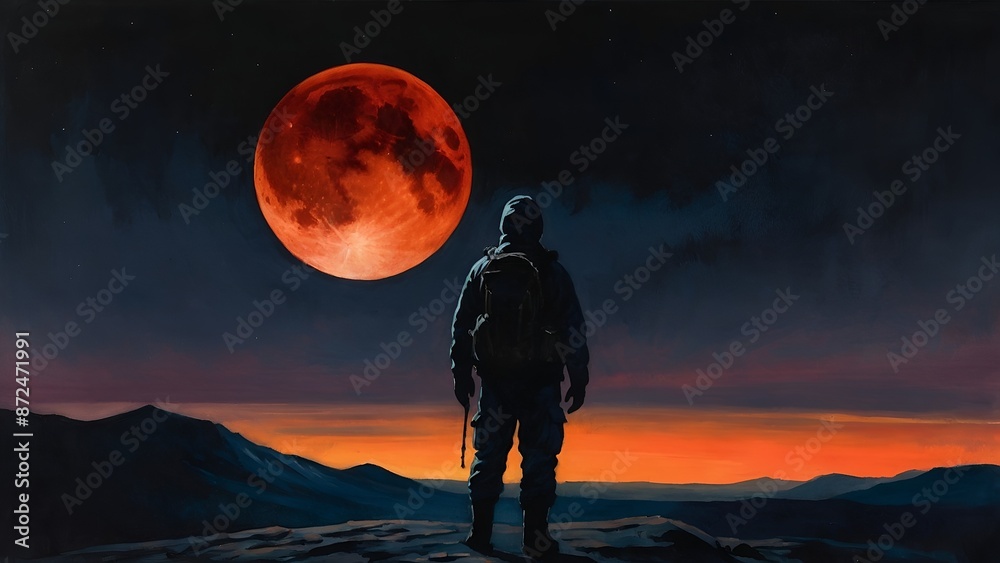 An intrepid eclipse explorer stands frozen in fear, their silhouette ...