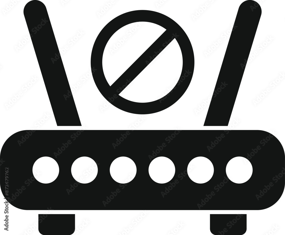 Black silhouette of a wifi router with a signal blocking symbol ...