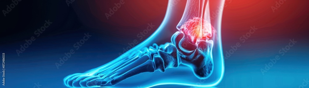 X-ray image of a human foot highlighting bone pain or inflammation in ...