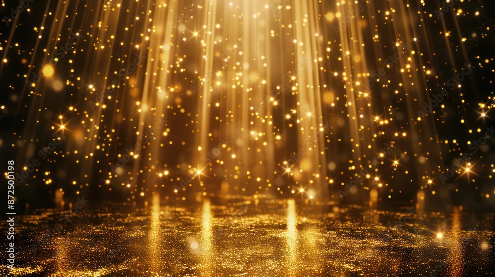 Award party stage golden stage glitter animation. stars, lights and ...