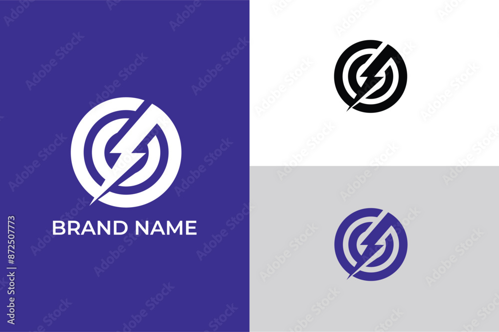 circle and thunder bolt abstract vector modern logo for electricity ...