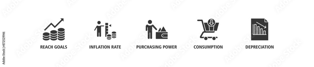 Inflation banner web icon set vector illustration concept with icon of ...