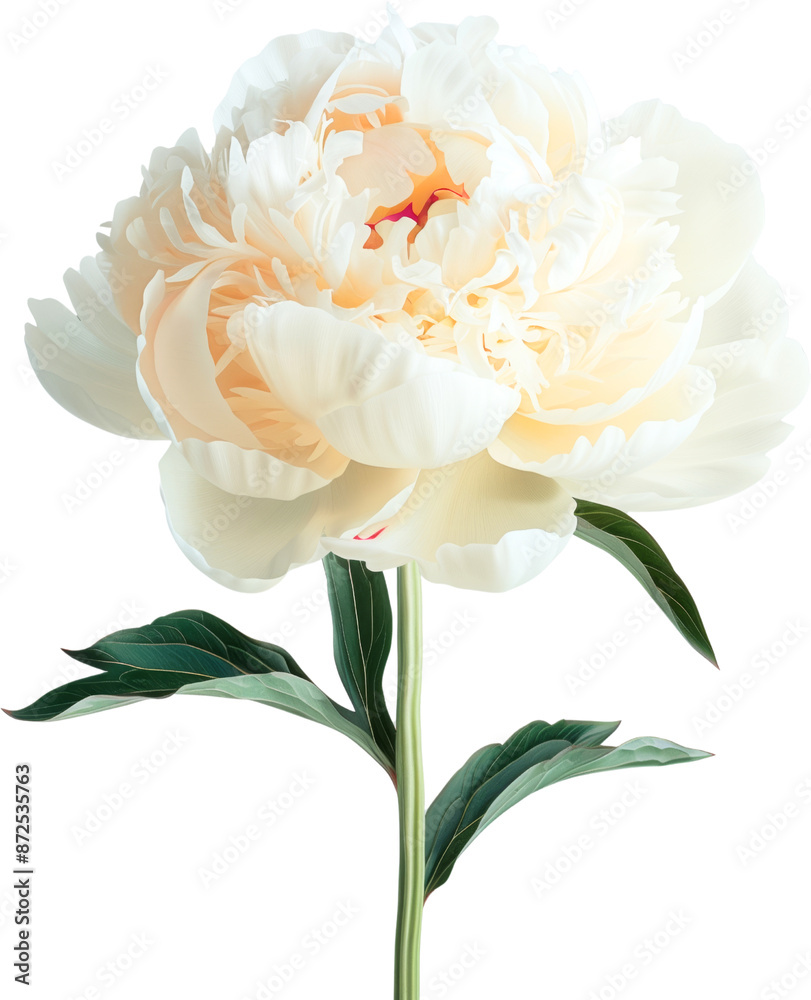 Floral element design of vibrant white peony isolated on white or ...