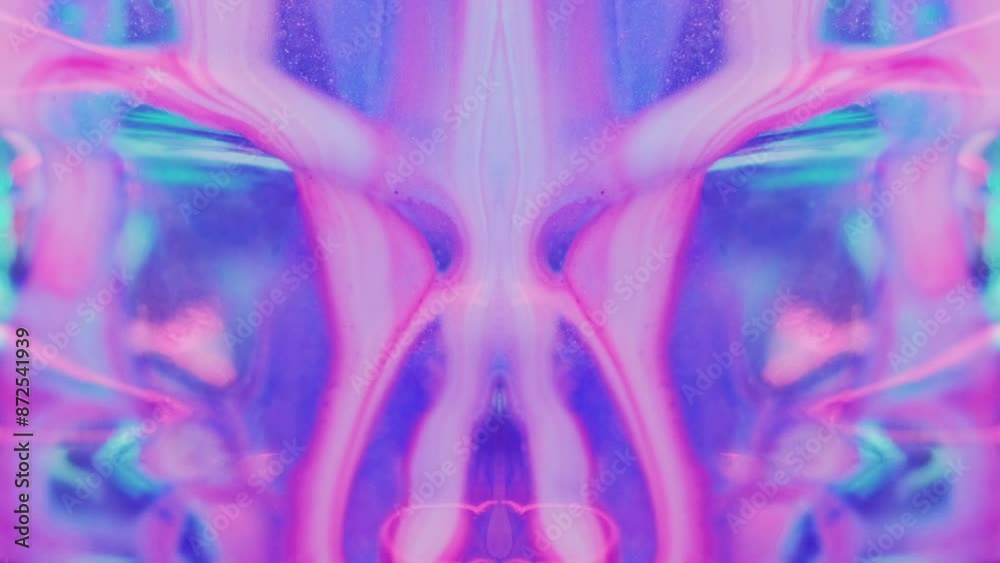 Cyber fluid. Neon ink drip. Defocused pink blue color light paint spill ...