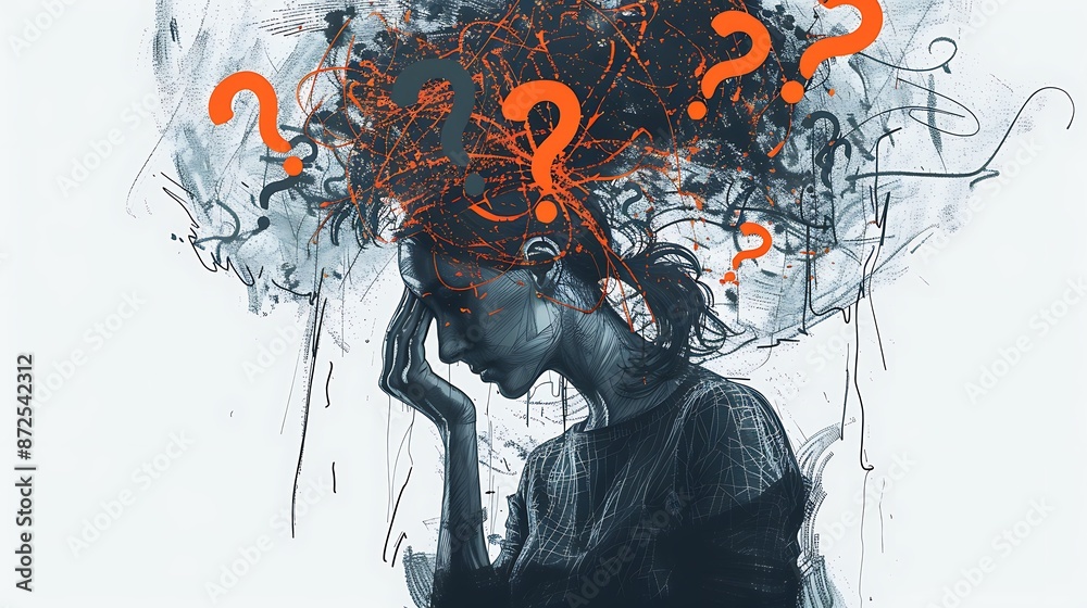 FHD high resolution images A person holding their head in thought, with ...