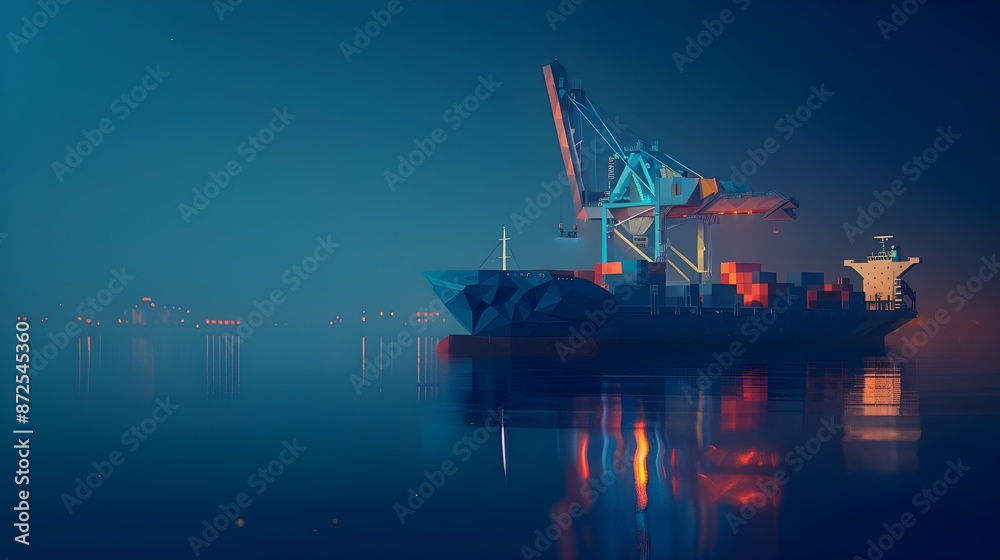 Trade port wireframe banner template with few polygons. Dark blue ...