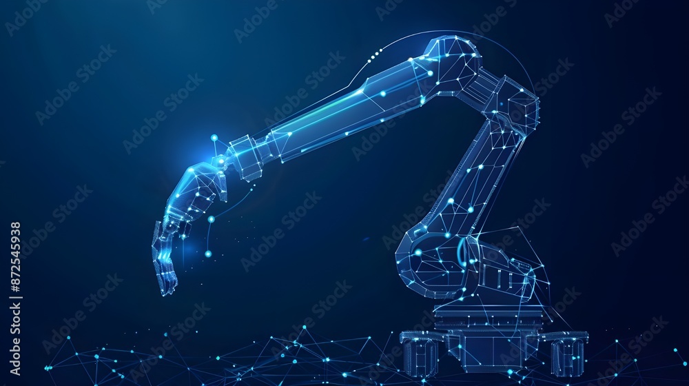 Robotic limb on a background of dark blue. idea of automation ...