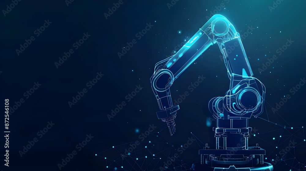 Robotic limb on a background of dark blue. idea of automation ...