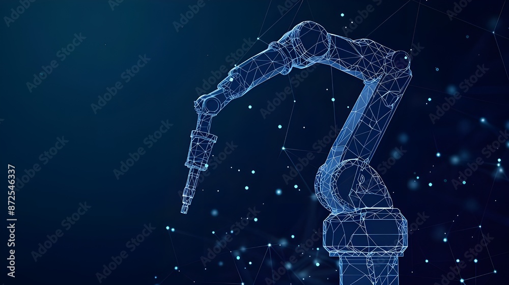 Robotic limb on a background of dark blue. idea of automation ...