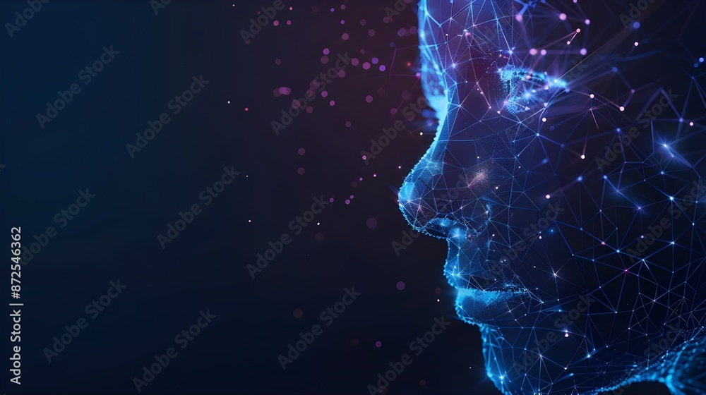 Low poly wireframe banner vector template for face recognition ...