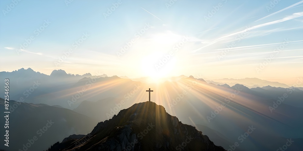 Symbolizing Jesus's Resurrection Silhouette of Cross on Mountain at ...