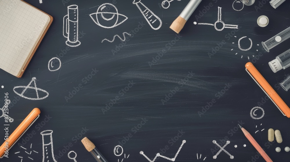 Blackboard displaying a complex science lesson, with vivid chalk ...