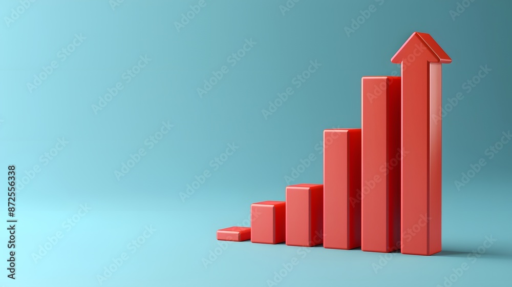 Red 3D bar chart with an upward arrow symbolizing growth and success on ...