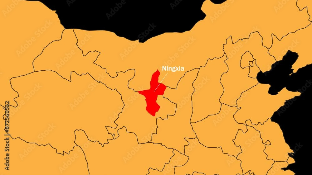 Ningxia map animated video. Ningxia location is highlighted on the ...