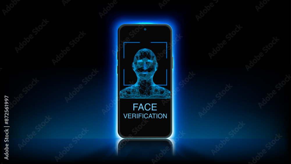 Facial Recognition and Biometric Authentication on Glowing Light Smartphones. Face ID and ...