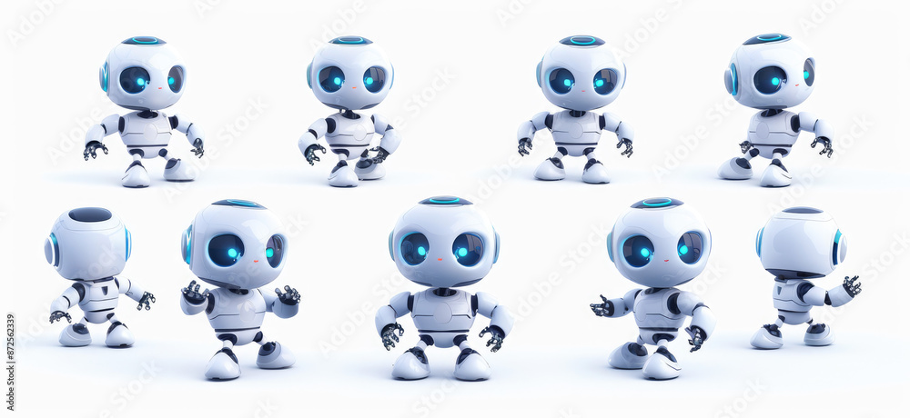 set of cute robots icon, white background, vector illustration ...