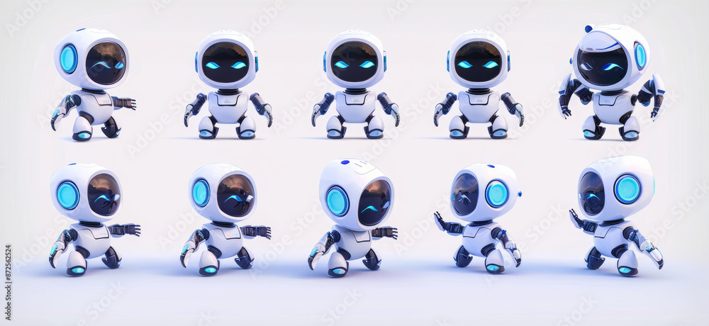 set of cute robots icon, white background, vector illustration ...