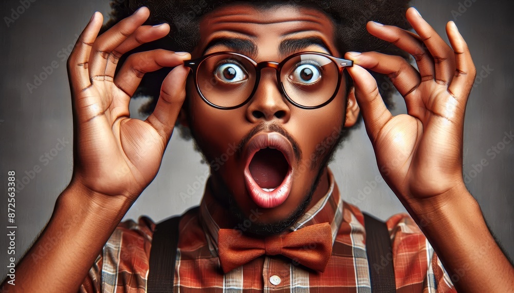 Surprised Man with Glasses - A young man with glasses and a bow tie ...