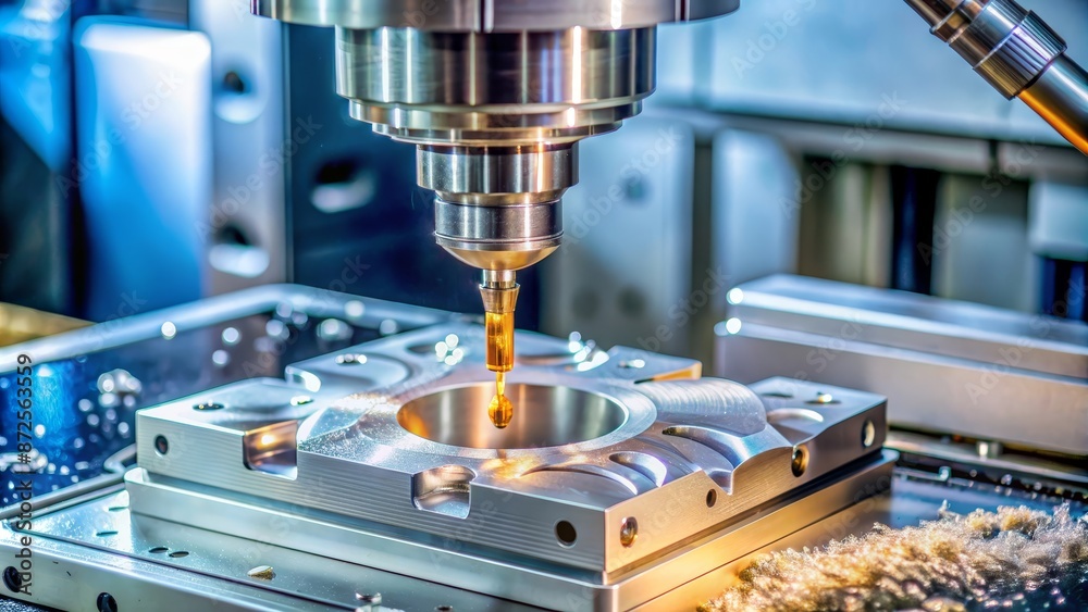 Metal Milling Machine - A close-up of a metal milling machine cutting a ...