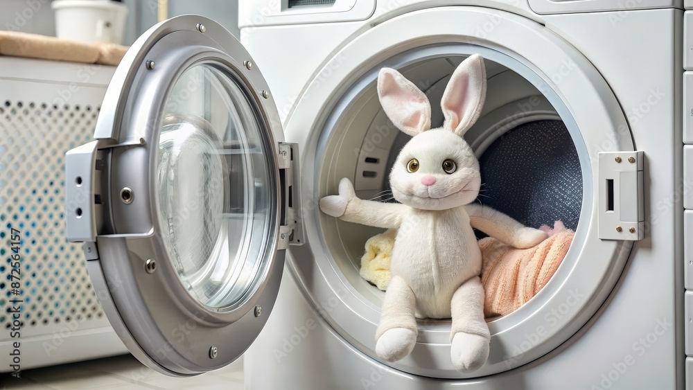 Funny Stuffed Rabbit in Washing Machine - A funny white stuffed rabbit ...