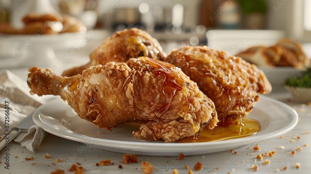 Crispy fried chicken with a shattering crust dripping in a sweet and ...